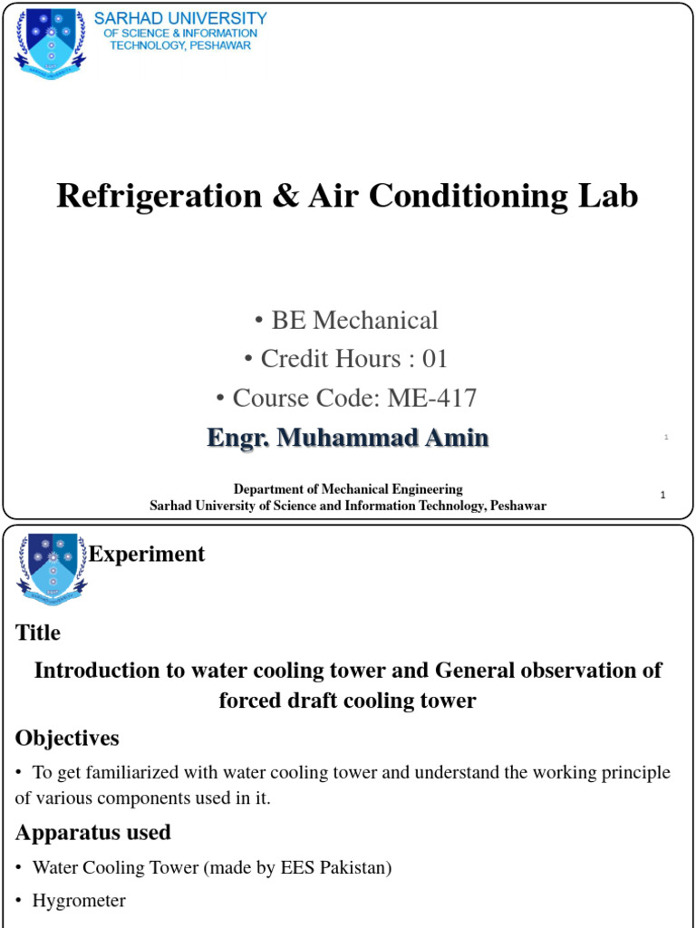 RAC Lab 03 Introduction To Water Cooling Tower and General Observation of | PDF | Building ...