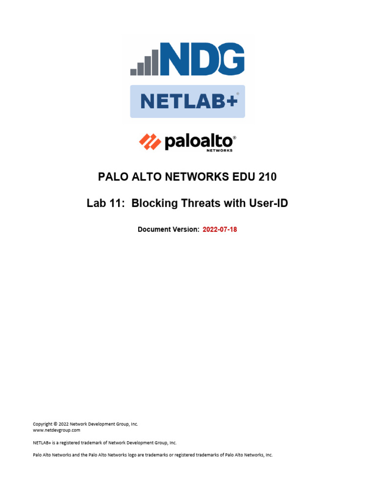 Lab 11 Blocking Threats with User-ID | PDF