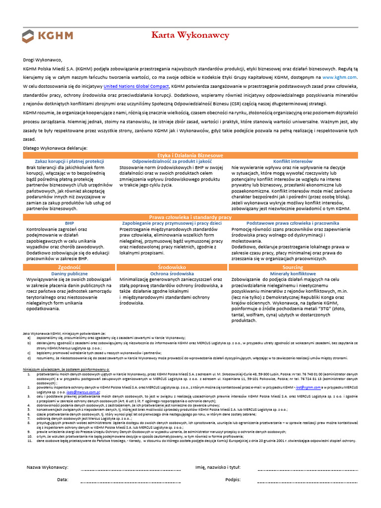 Załącznik NR 5 - Karta Wykonawcy | PDF