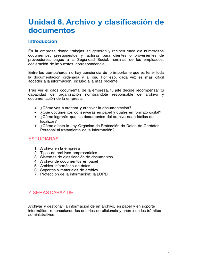 Teoría Archivos y Clasificación de Documentos. Tema 6 | PDF | Archivo de computadora ...