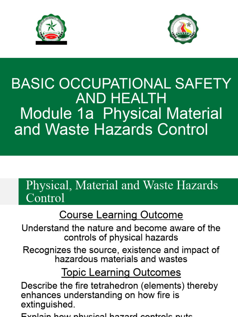 Basic OSH Module 1a Physical Materiald Hazadous Chemcials Waste | PDF ...