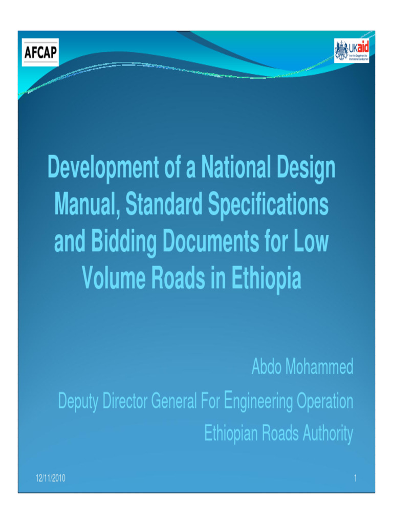 Development of a national design manual, standard specifications and bidding documents for low ...