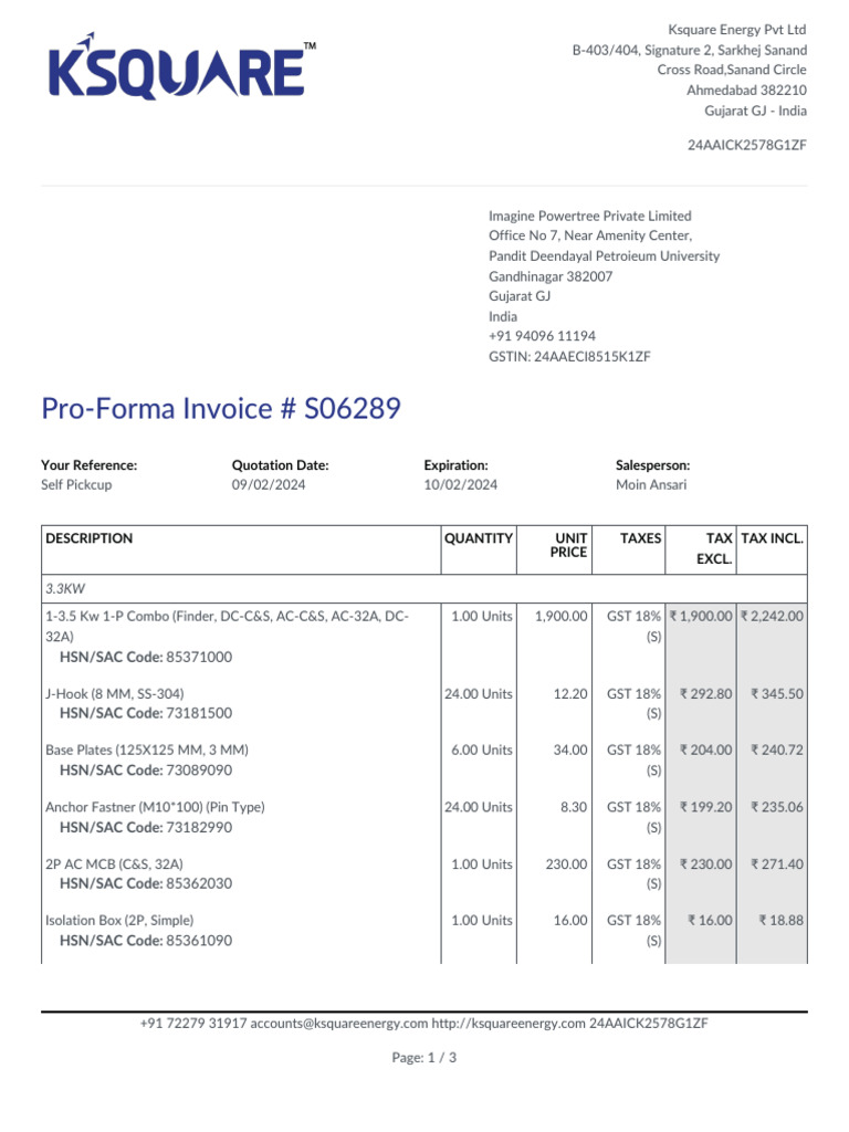 Pro-Forma Invoice # S06289: Your Reference: Quotation Date: Expiration: Salesperson | PDF ...