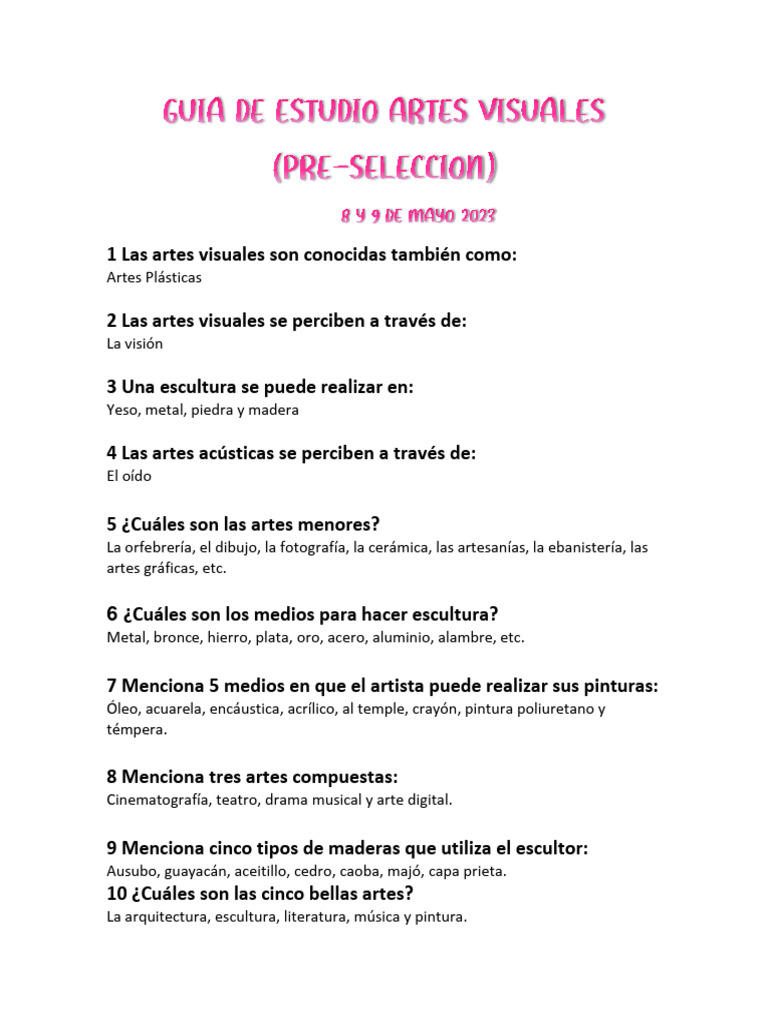 Guia de Estudio Artes Visuales | Descargar gratis PDF | Color | Dibujo