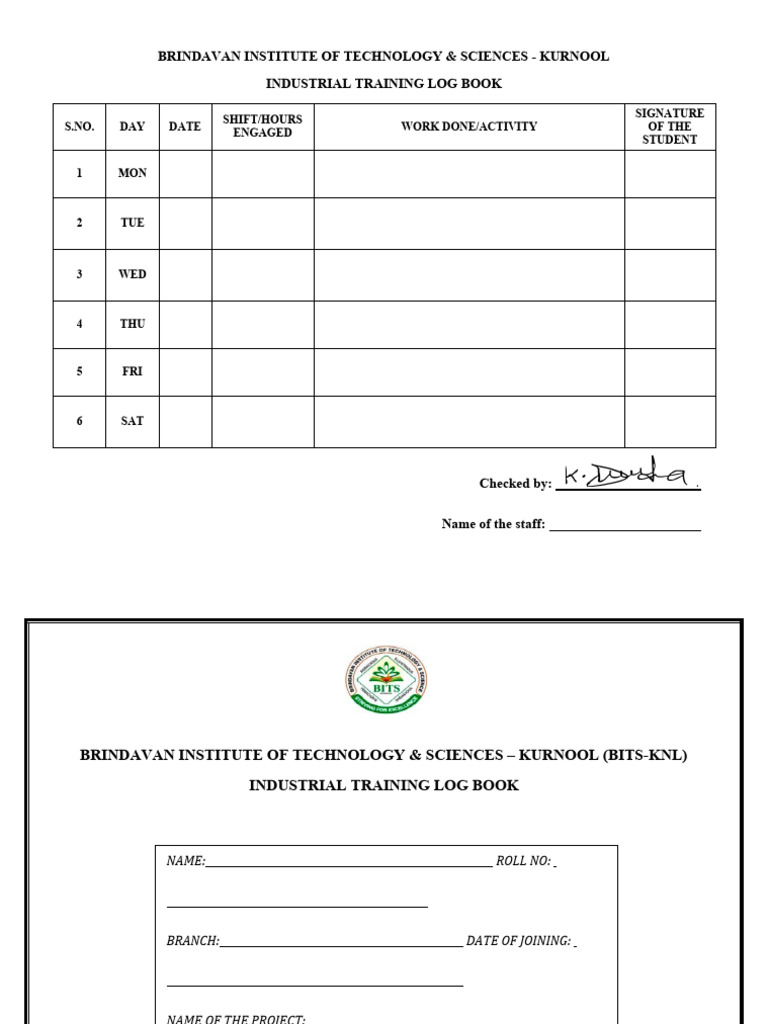 Student Industrial Training Log | PDF