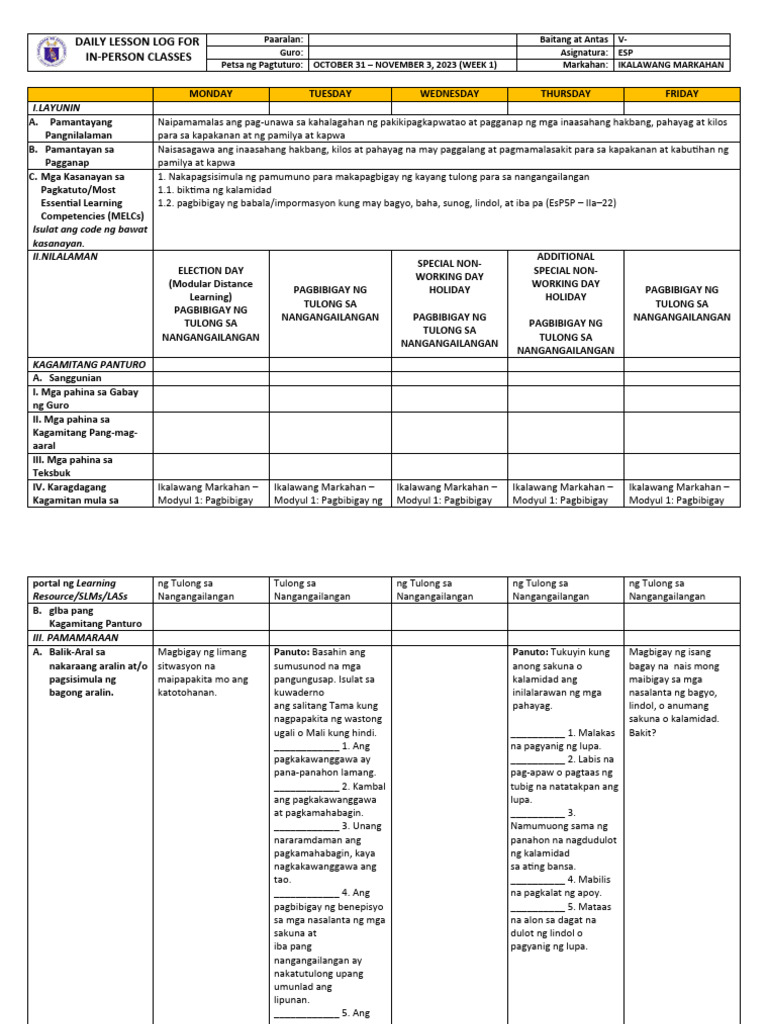 DLL ESP (MELCs) W1 | PDF