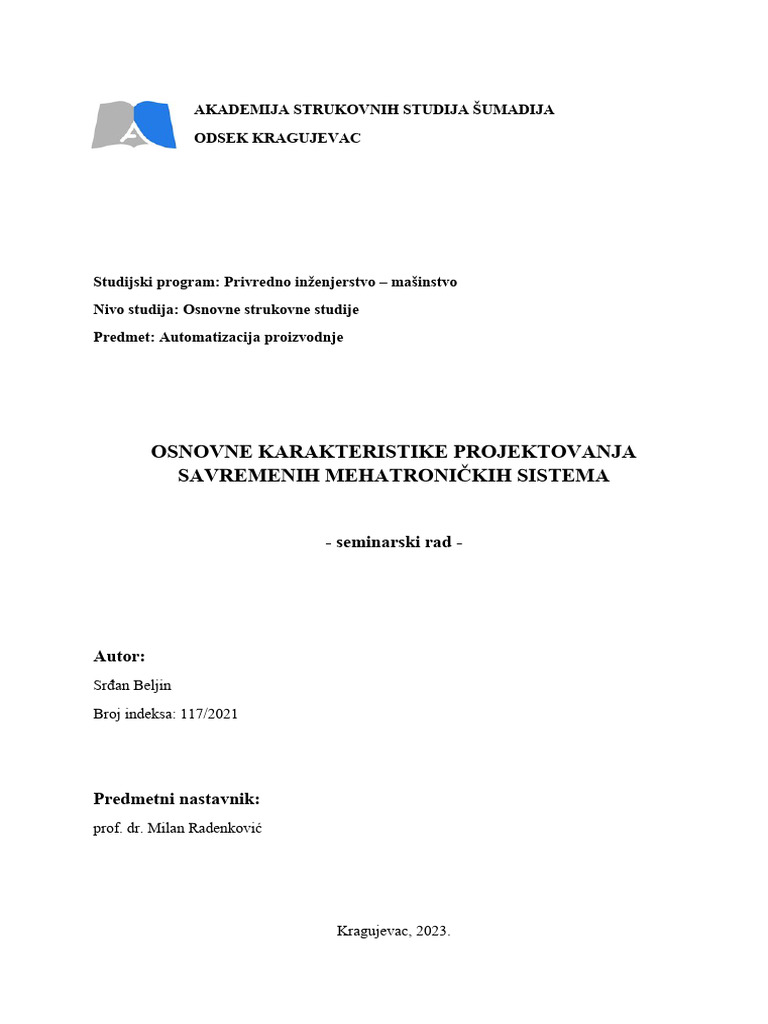 Automatizacija Proizvodnje - Seminarski Rad | PDF