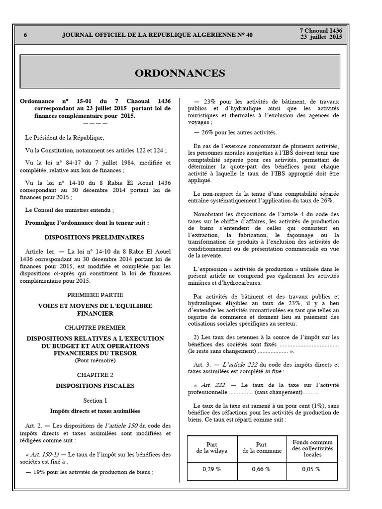 Ordonnance Algérienne: Loi de Finances 2015 | PDF