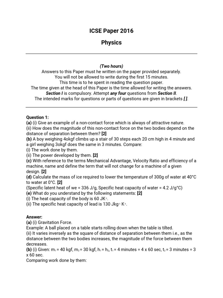 ICSE Class 10 Physics Paper-1 Question Paper Solutions 2016 | Download Free PDF | Radioactive ...