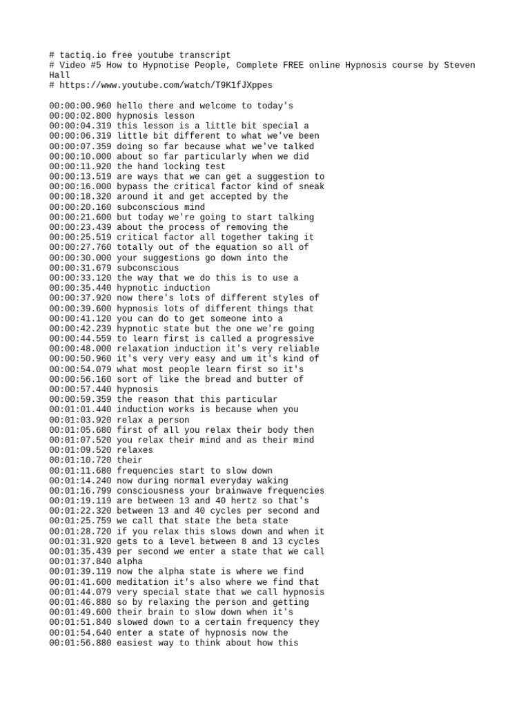 Tactiq Free Transcript T9K1fJXppes | PDF | Hypnosis | Sleep