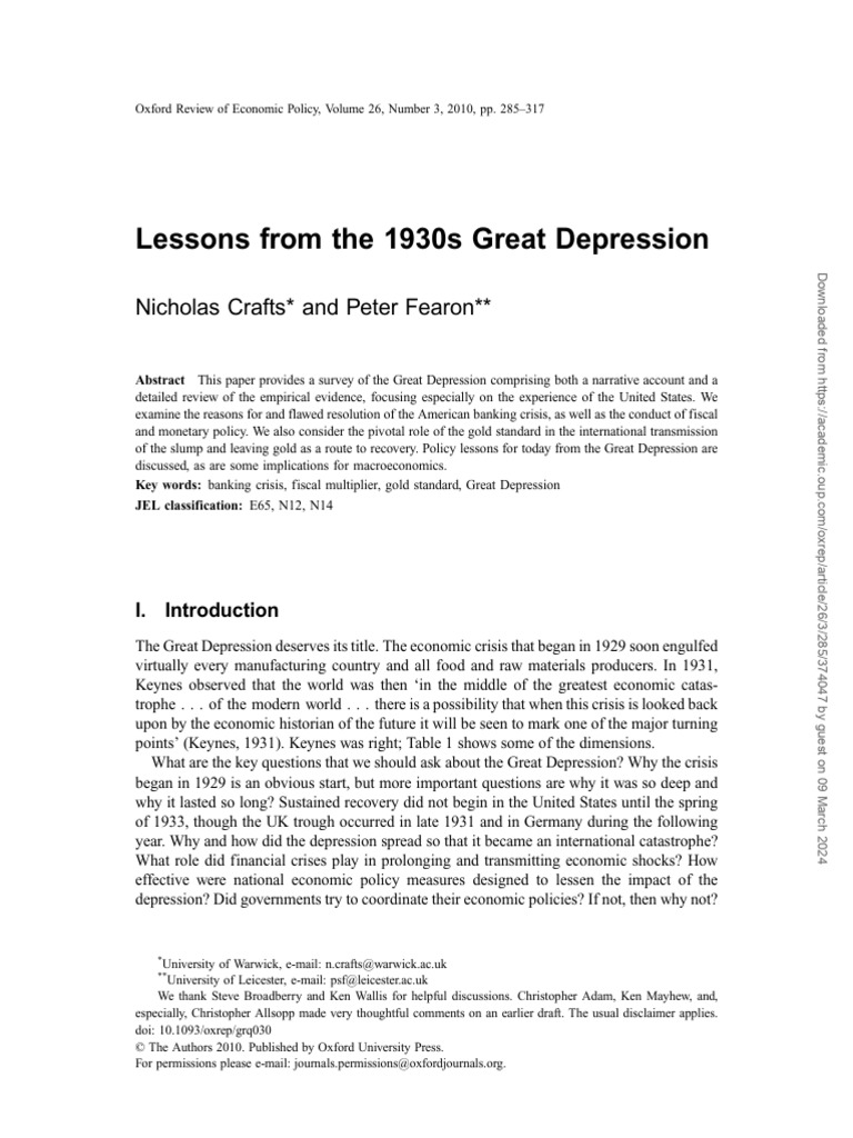 Lessons from the Great Depression | PDF | Great Depression | Gold Standard