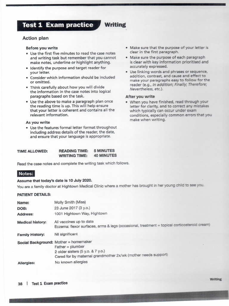 OET Trainer, Medicine, Test 1, Writing (Referral, Molly Smith) | PDF