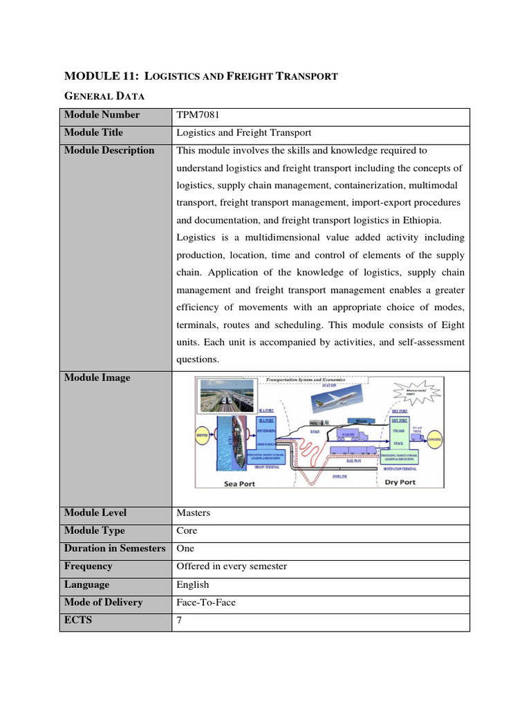 Module Number Module Title Module Description: Ogistics and Reight ...