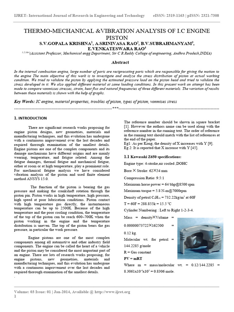 IJRET ManuscriptTemplate | PDF | Piston | Internal Combustion Engine