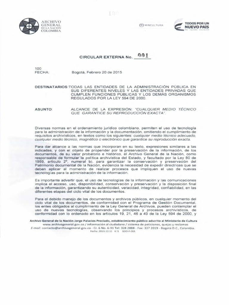 Circular Externa No. 001 | PDF