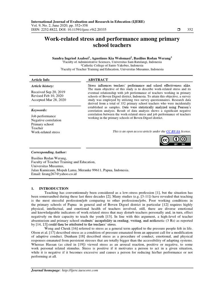 Ijere 2 - Work Related Stress | PDF | Teachers | Statistics