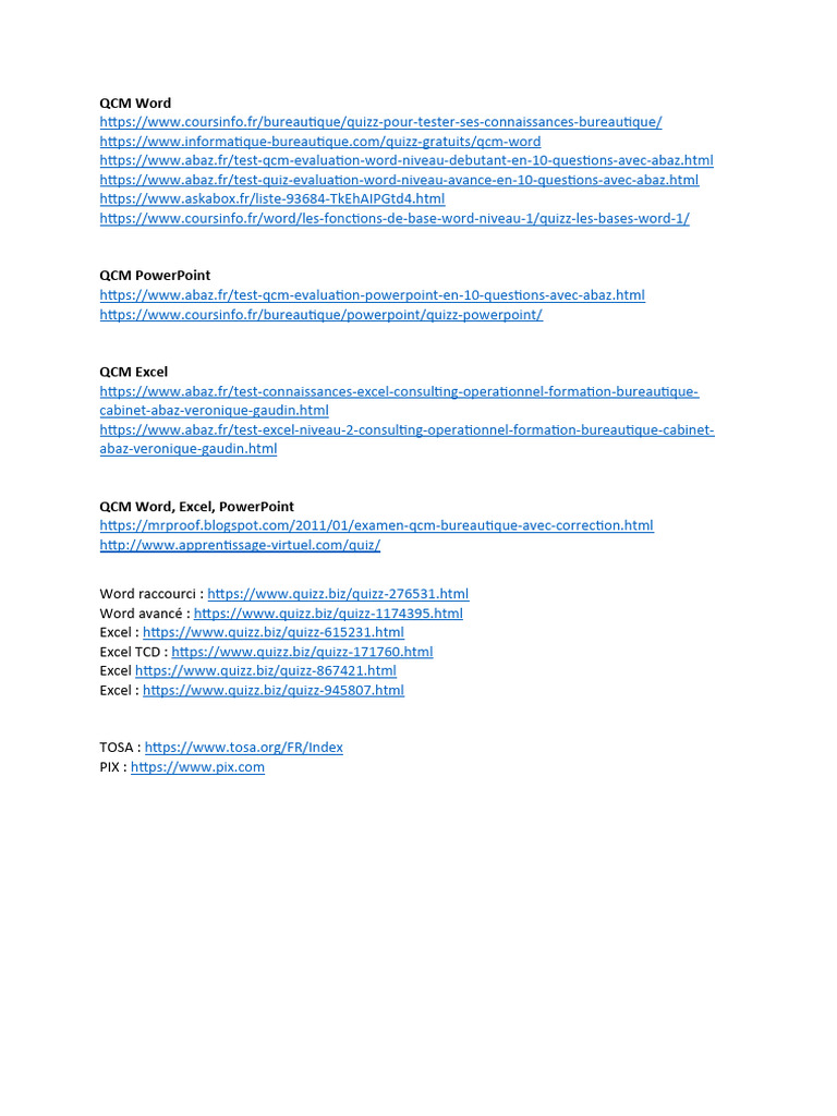 QCM Word Excel | PDF