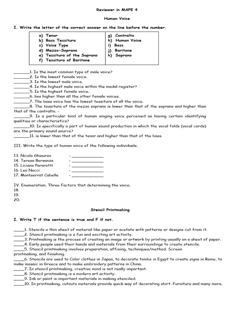 Reviewer in MAPE 4 3rd | PDF | Human Voice | Singing