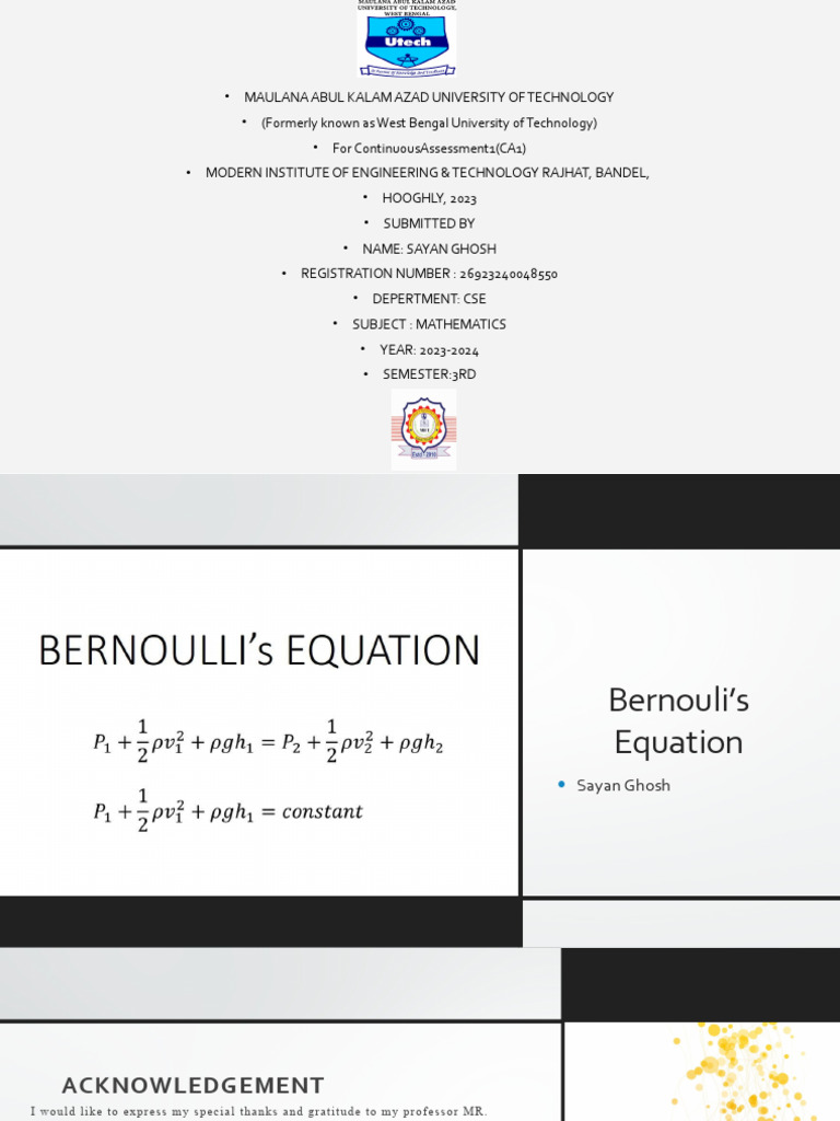 Bernnouli's Equation | PDF | Fluid Dynamics | Soft Matter
