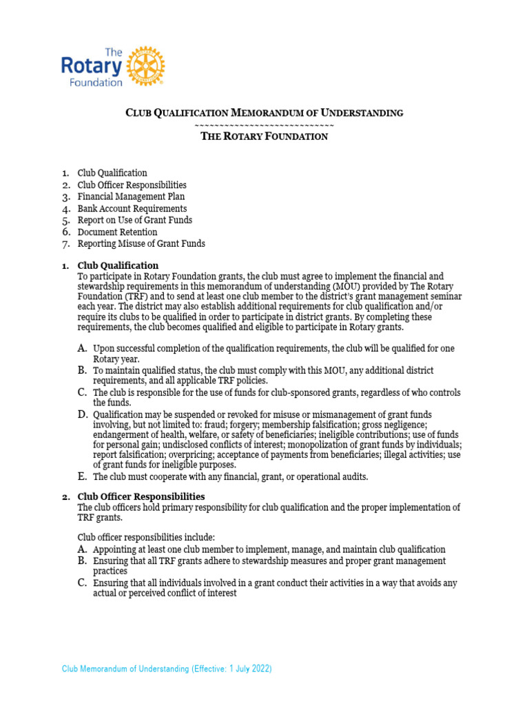 Club Memorandum of Understanding | PDF | Banks | Records Management