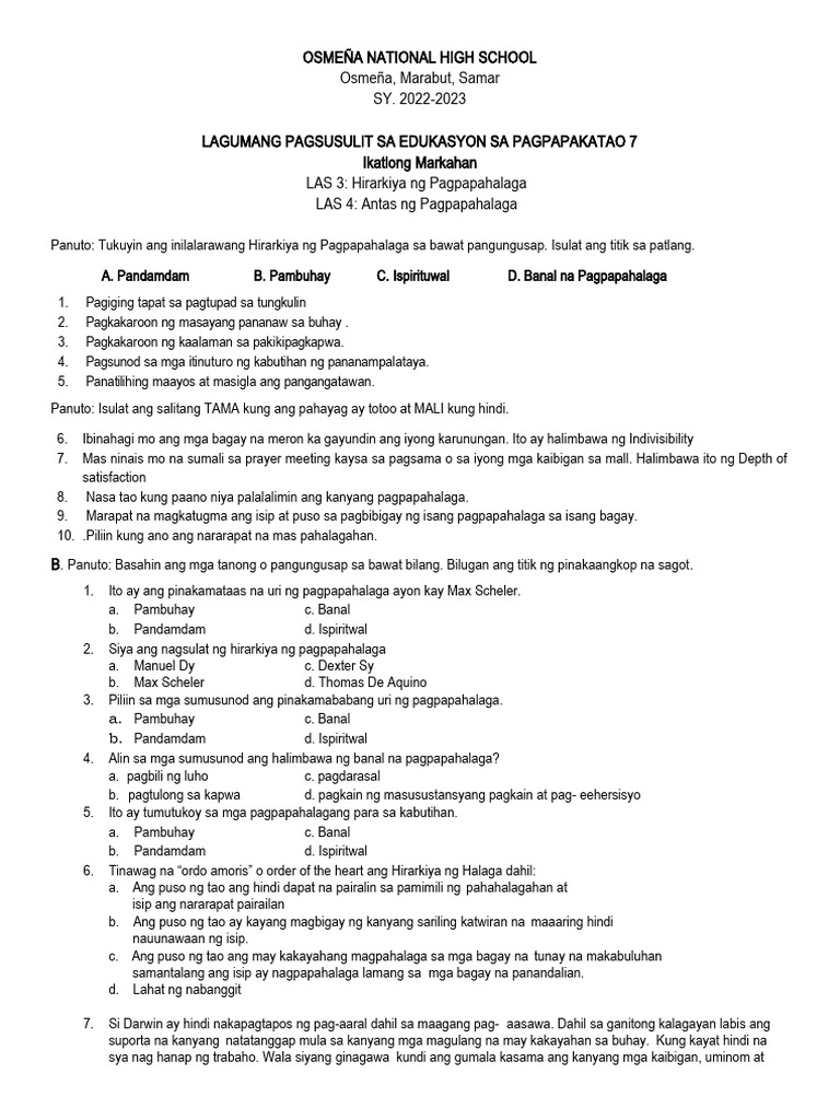 Q3 Esp7 Summative M34 Regular | PDF