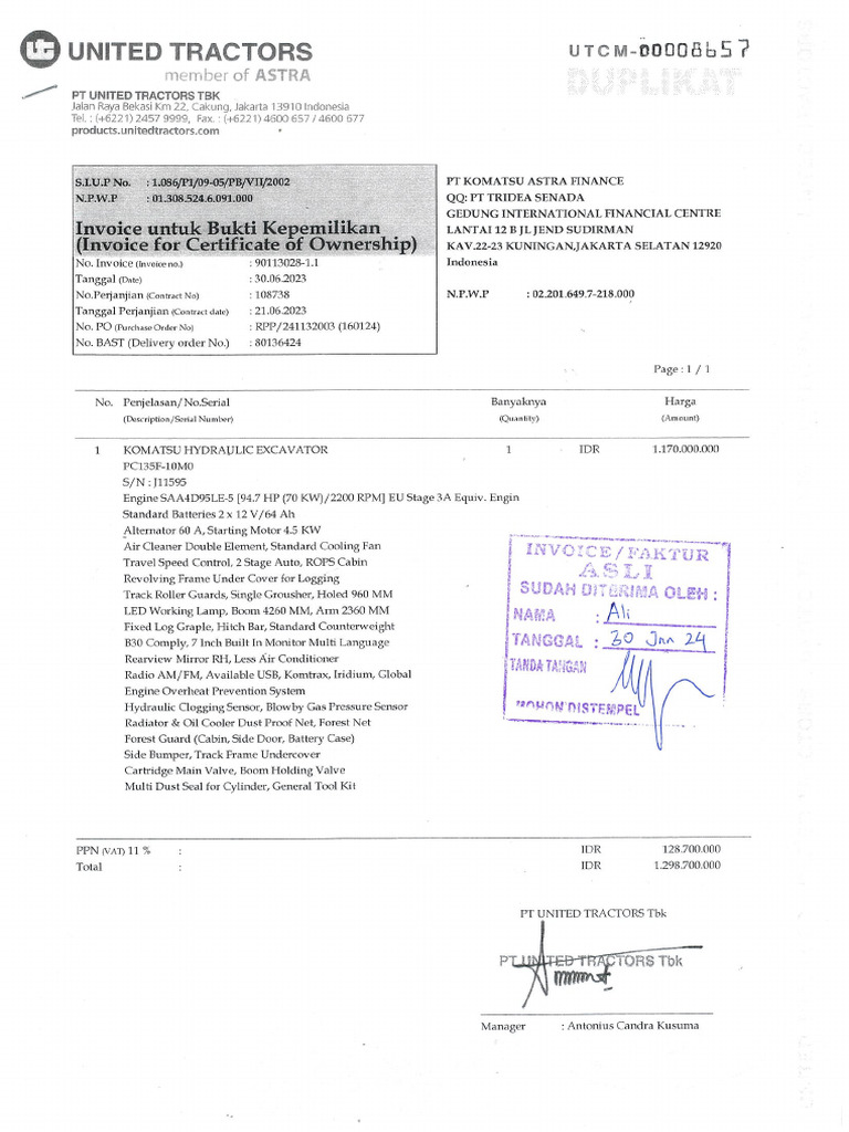 Tanda Terima Invoice Unit | PDF