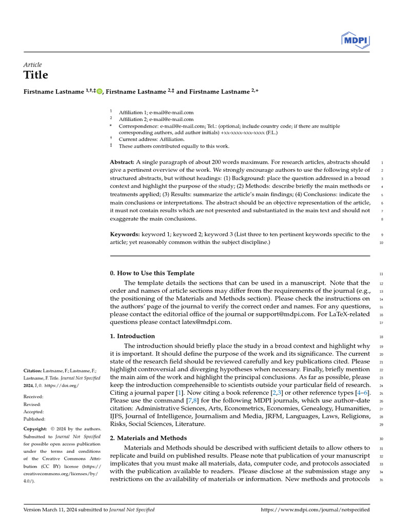 Mdpi Article Template | Download Free PDF | Theorem | Informed Consent