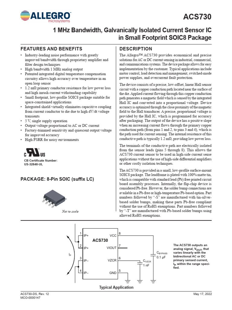 ACS730-Datasheet (1) | PDF | Materials Science | Electrical Engineering