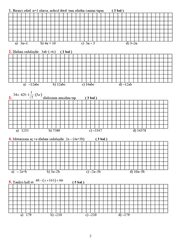6 Sinif, Riyaziyyat, KSQ-4 (A Variant) | PDF