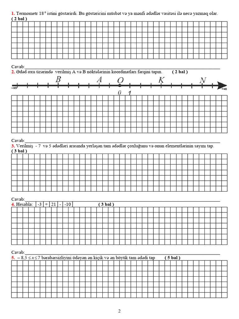 6 Sinif, Riyaziyyat, KSQ-3 (B Variant) | PDF