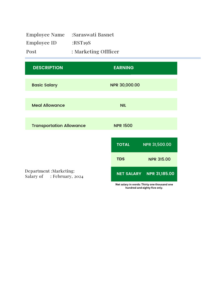February 2024 Salary Slip Summary | PDF
