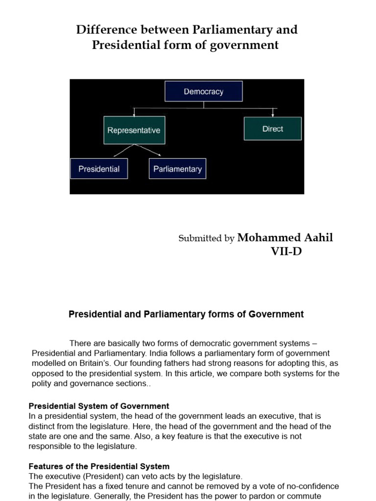 Parliamentary & Presidential Form - AAHIL | PDF | Legislature ...