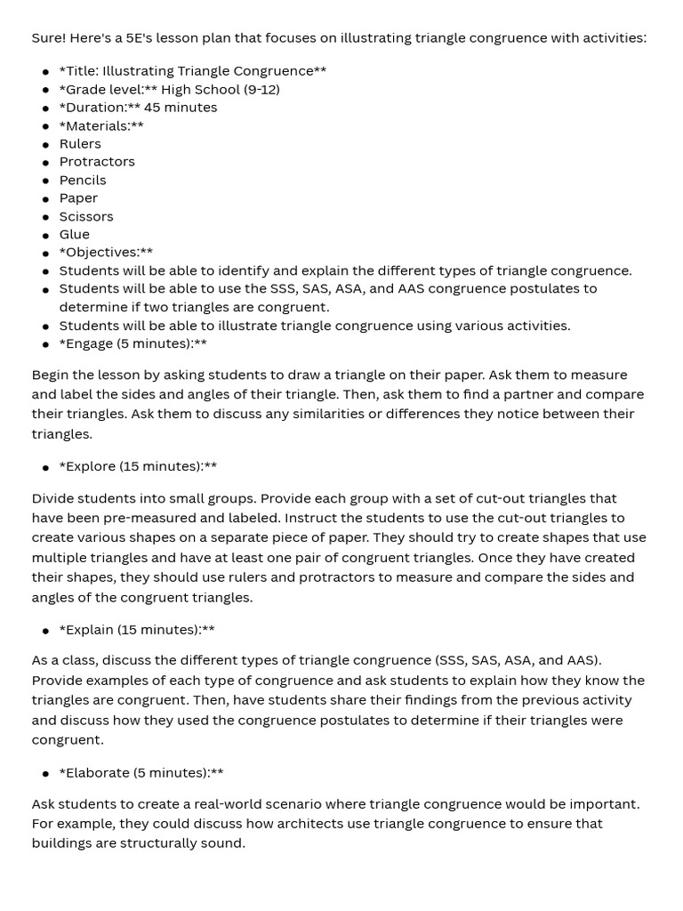 Triangle Congruence Lesson Plan | PDF | Geometry | Euclid