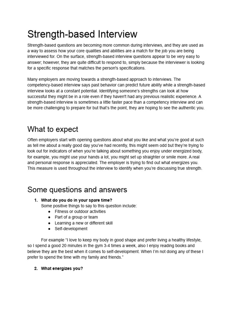 Strength Based Interview | Download Free PDF | Experience | Social ...