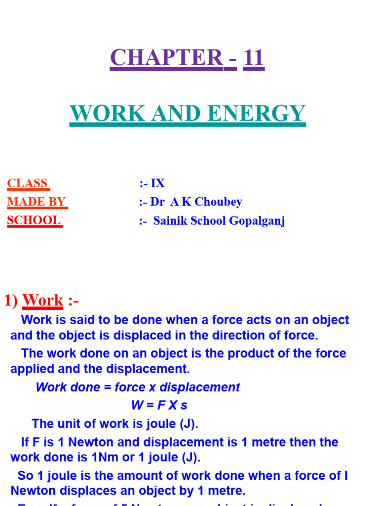 Work and Energy Concepts Explained | PDF