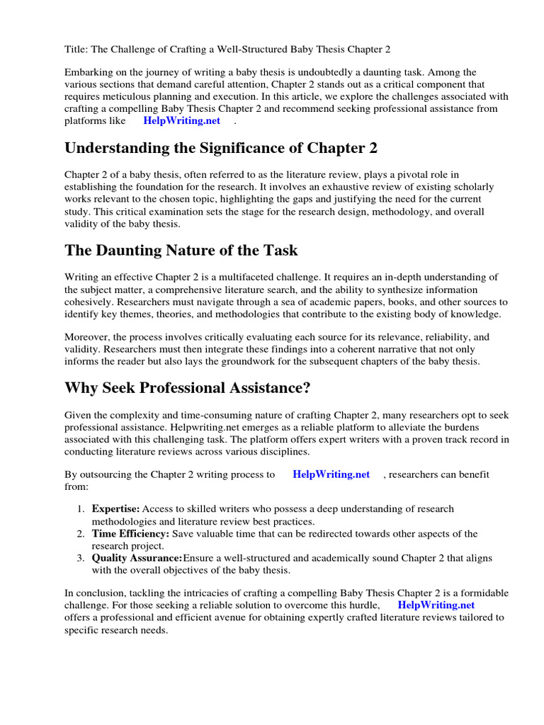 Example of Baby Thesis Chapter 2 | Download Free PDF | Thesis | Methodology