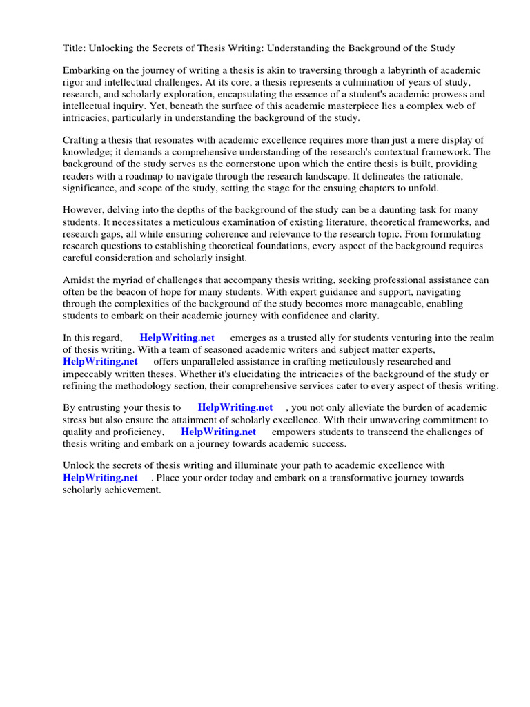 Thesis Background of The Study Content | PDF | Thesis | Theory