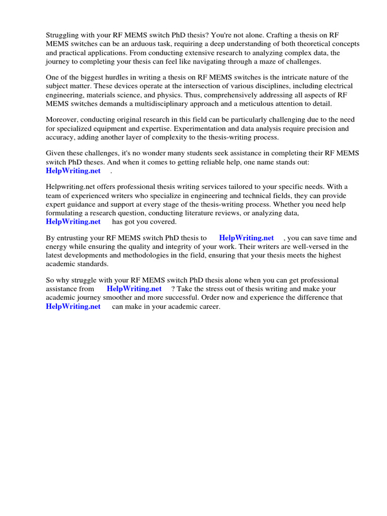 RF Mems Switch PHD Thesis | PDF