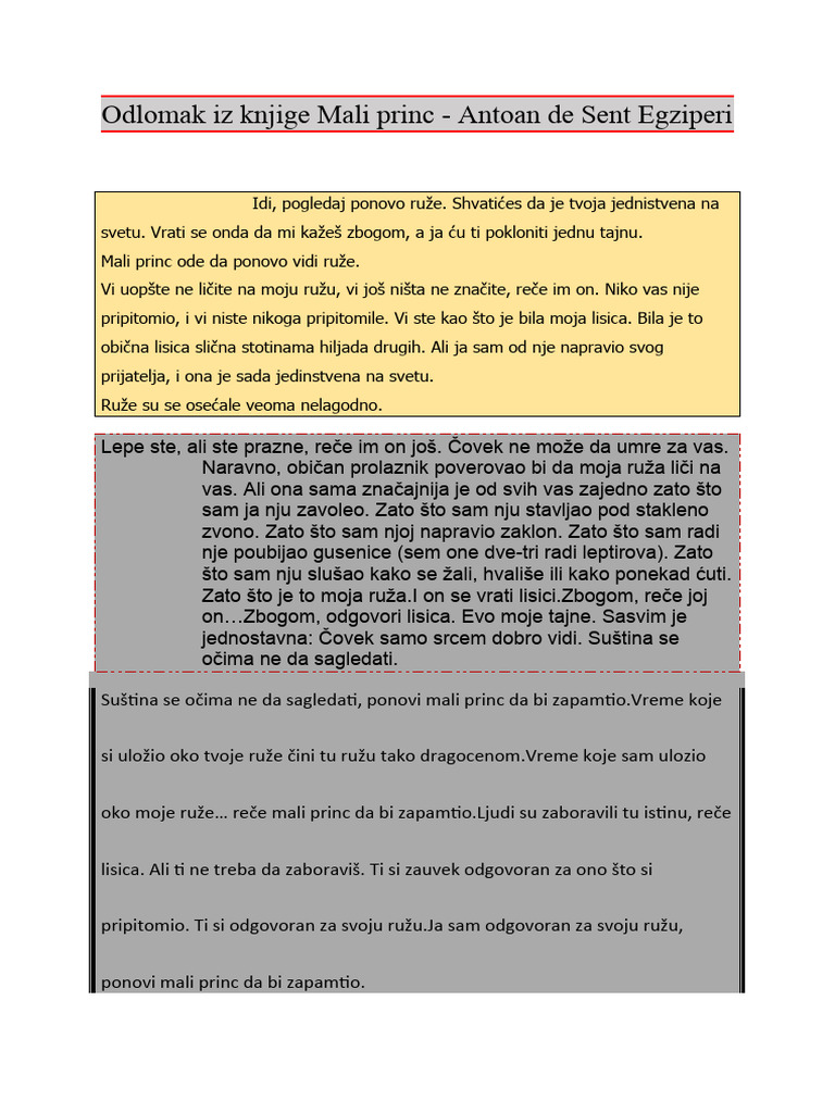 Word Paragrafi - Odlomak Iz Knjige Mali Princ | PDF