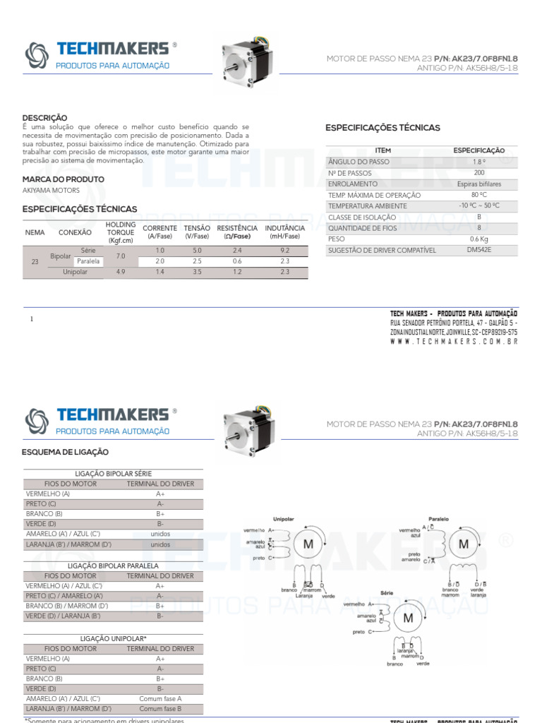 Datasheet Motor Passo Nema 23 AK23 | PDF | Eletricidade | Engenharia ...