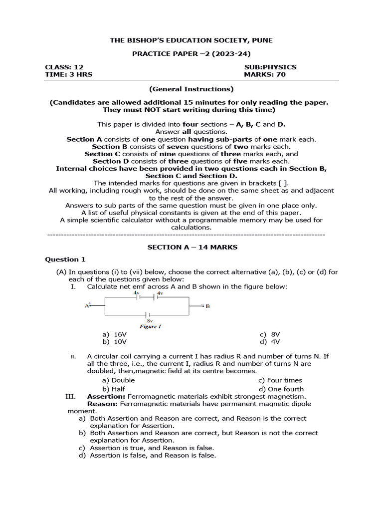13122023012411physics Practice Paper 2 | PDF | Electron | Electrical ...