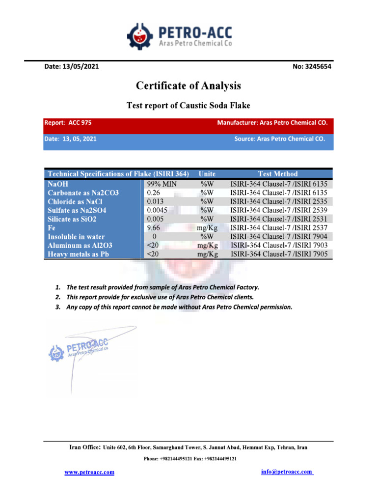 Coa of Caustic Soda Flake | PDF