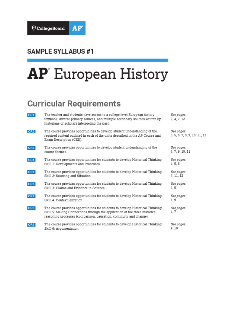 AP European History Sample Syllabus 1 | PDF | Renaissance | Romanticism