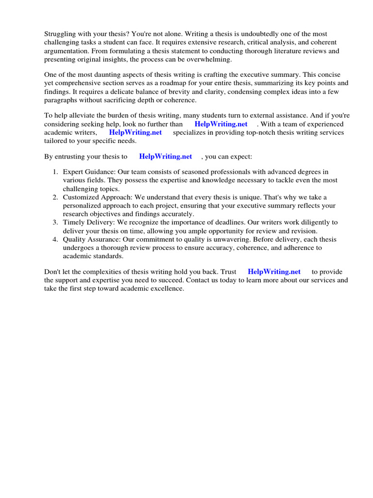 Executive Summary Thesis Sample | Download Free PDF | Thesis | Expert