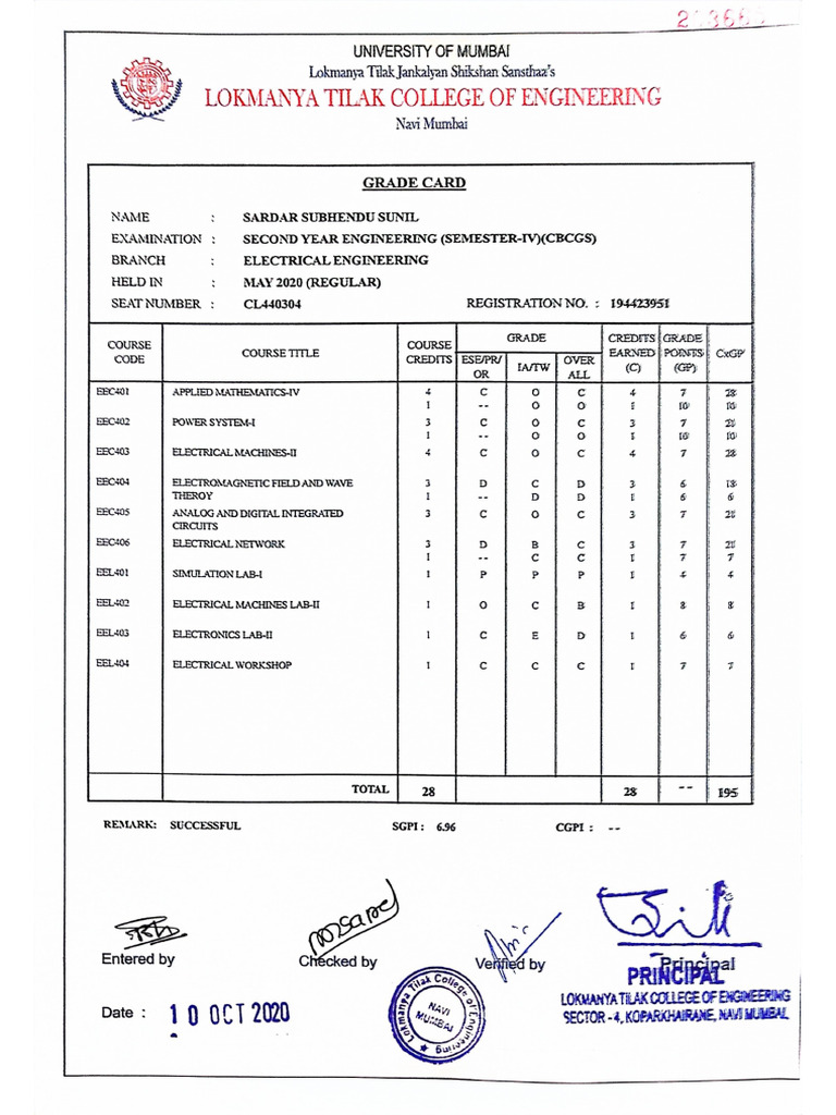 Sem 4 Passed Marksheet | PDF