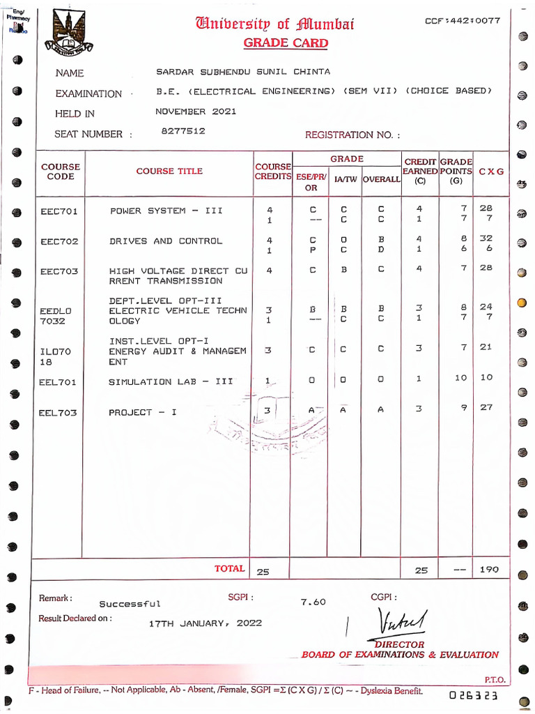 Sem 7 Marksheet | PDF