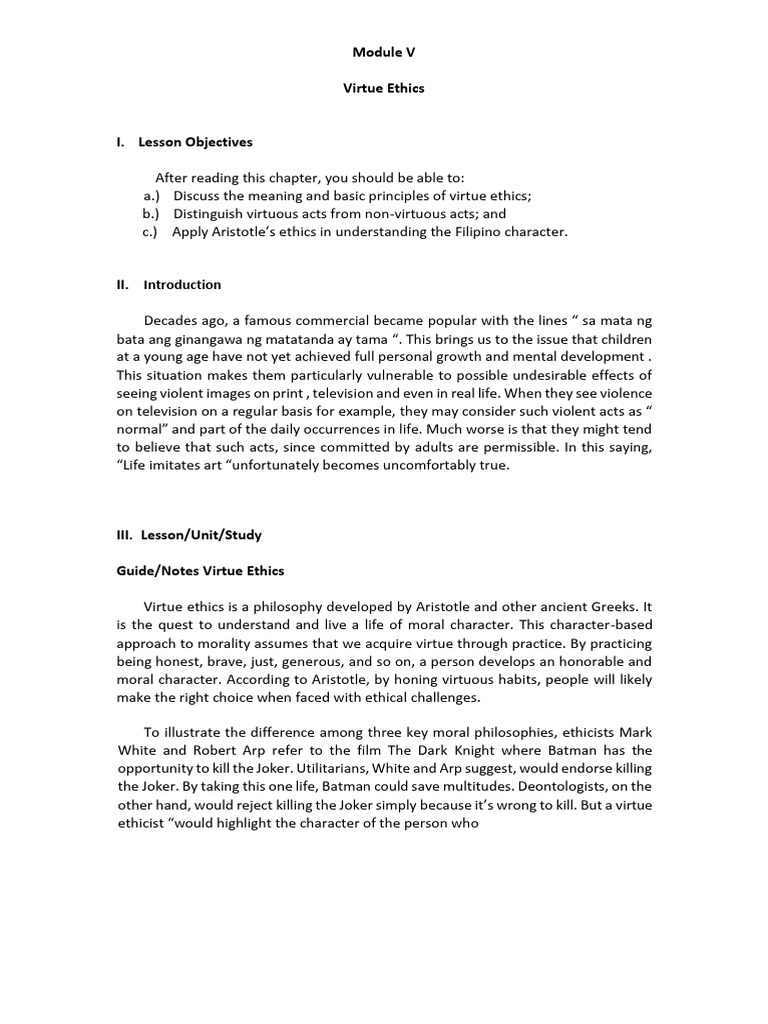 ETHICS Module-V | PDF | Virtue | Reason