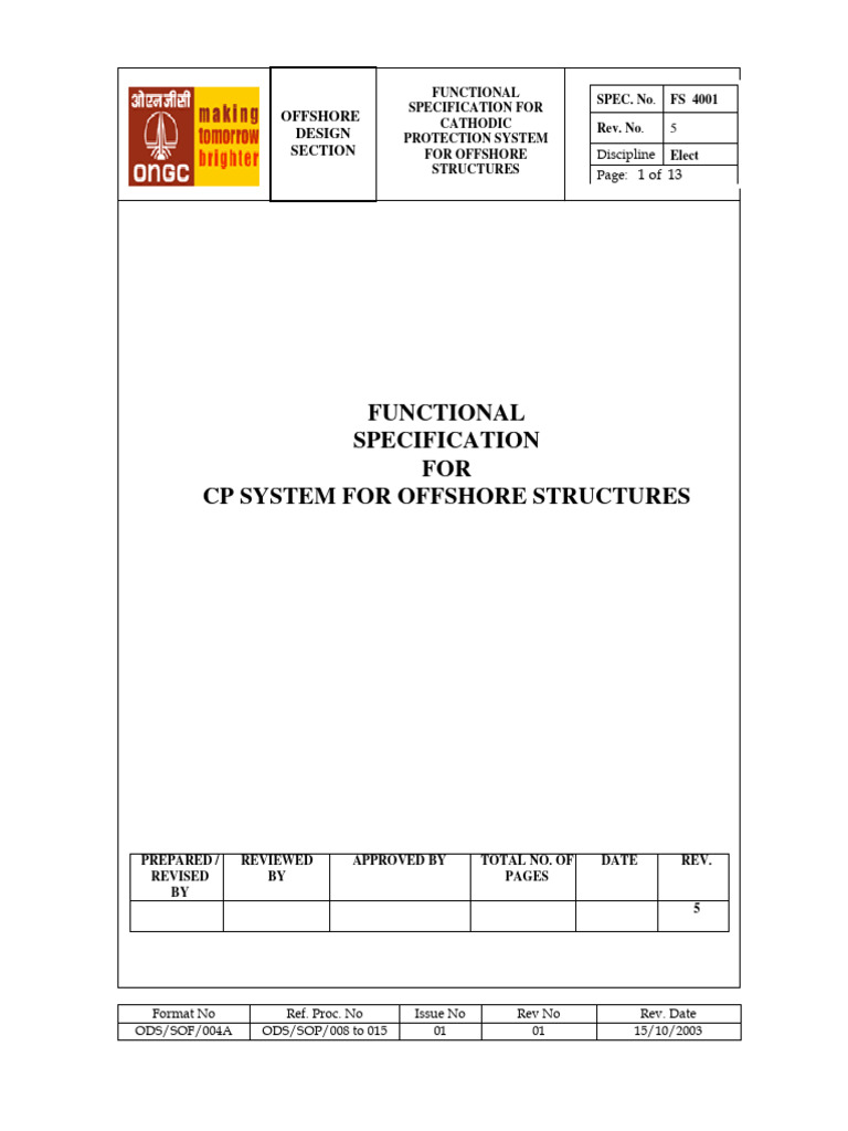 FS 4001 CP System For Offshore Structure Rev-5 | PDF | Anode | Electrode