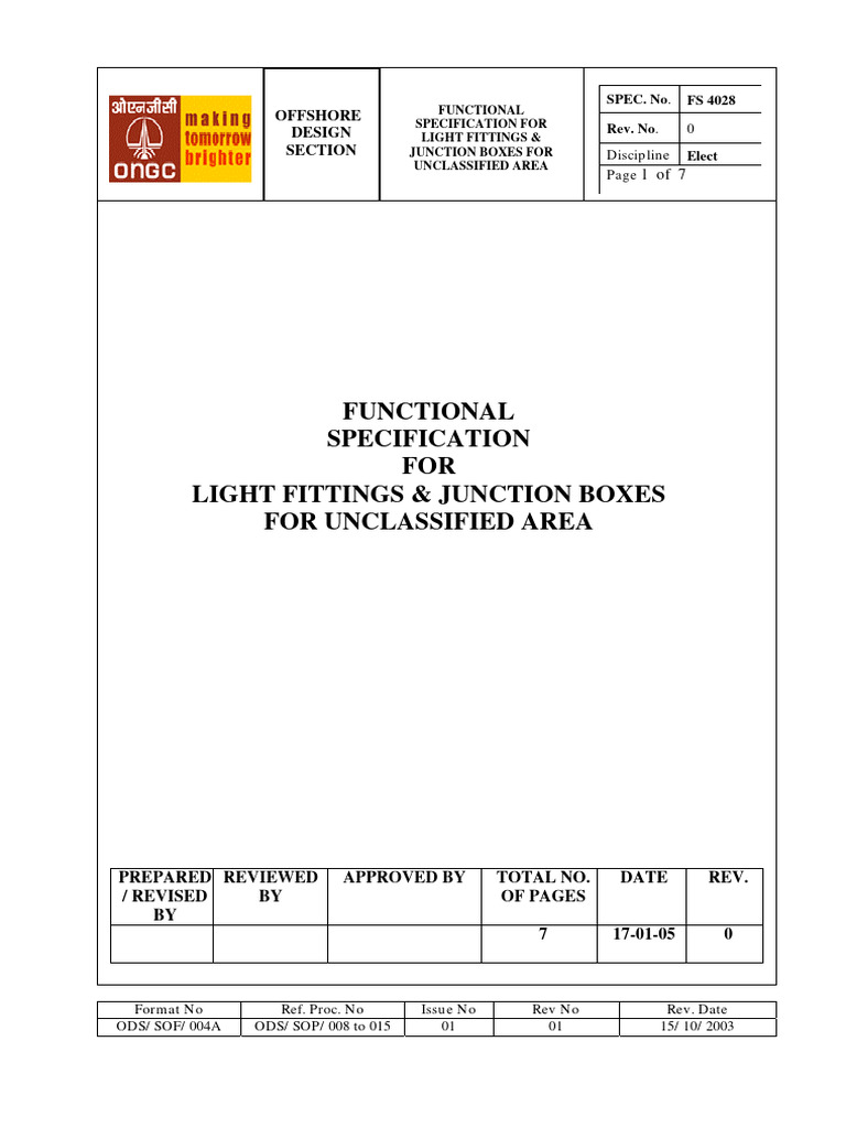 Light Fittings & Junction Boxes Spec | PDF | Specification (Technical ...