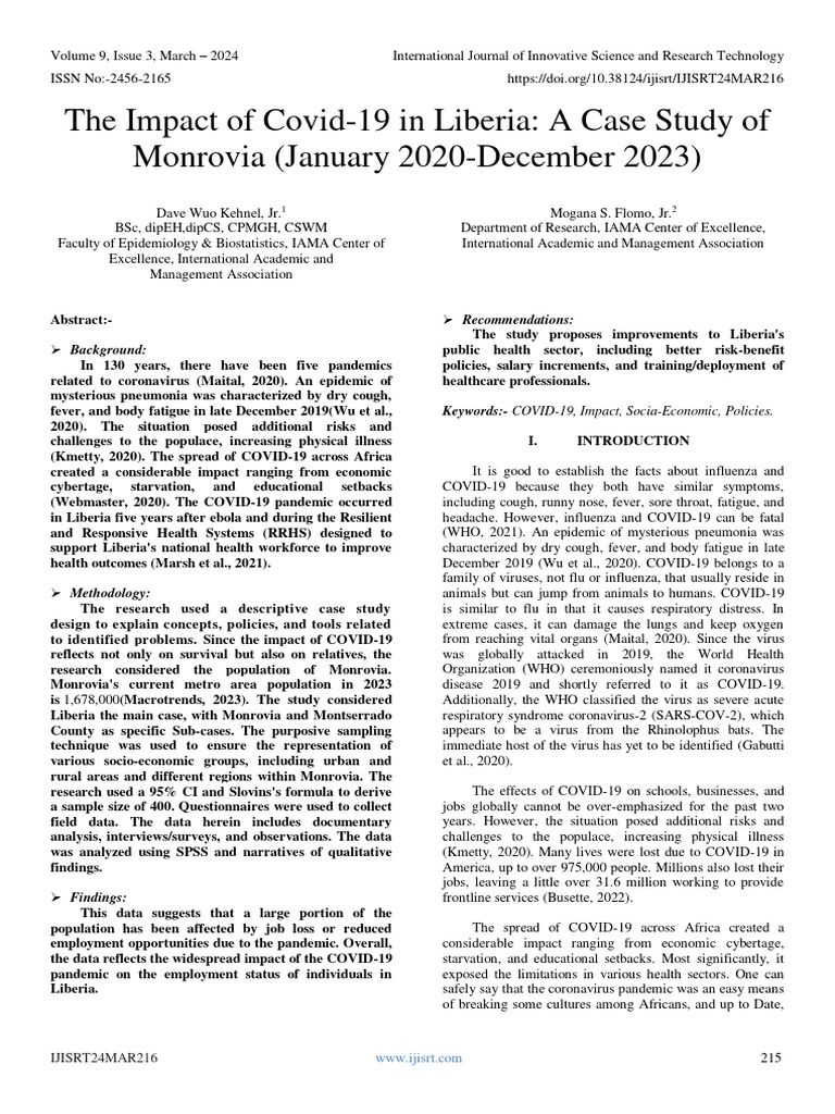 The Impact of Covid-19 in Liberia: A Case Study of Monrovia (January 2020-December 2023) | PDF ...